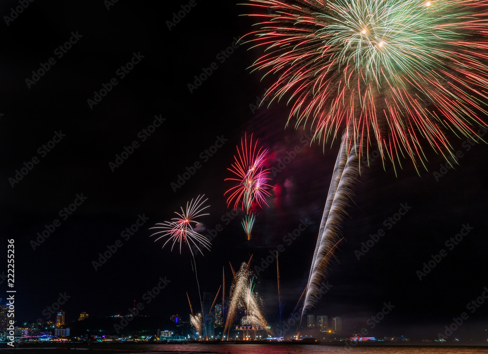 Colorful firewok at The Internationa Firework festival in Pattaya ...