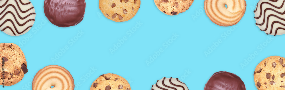 cookies and biscuits border frame in banner or header format with copy ...