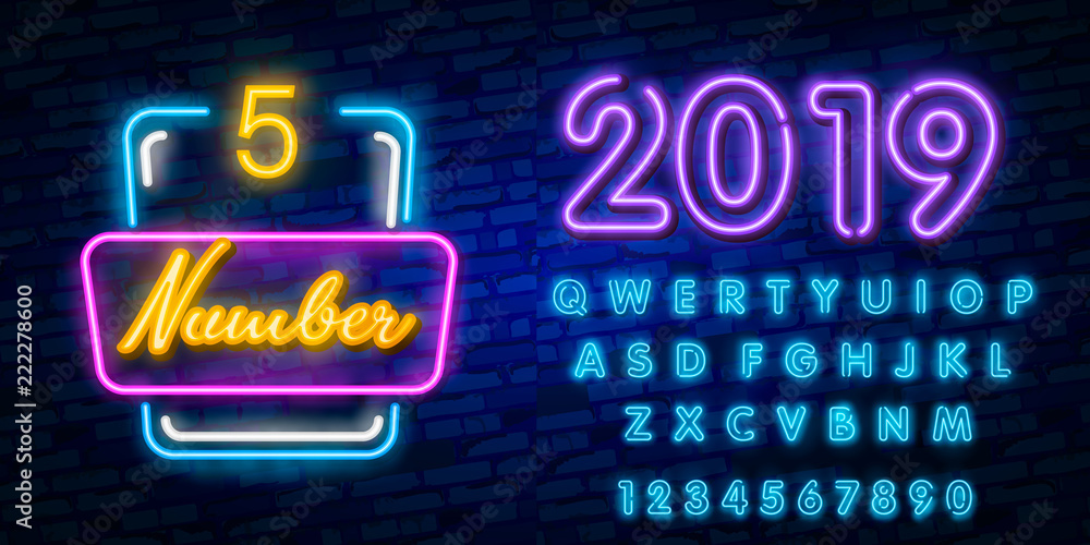 Number Five symbol neon sign vector. Number Five template neon icon ...