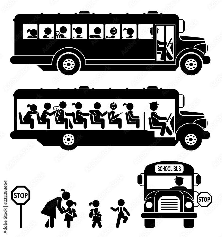 Vecteur Stock School bus. School children. Children go to school by ...