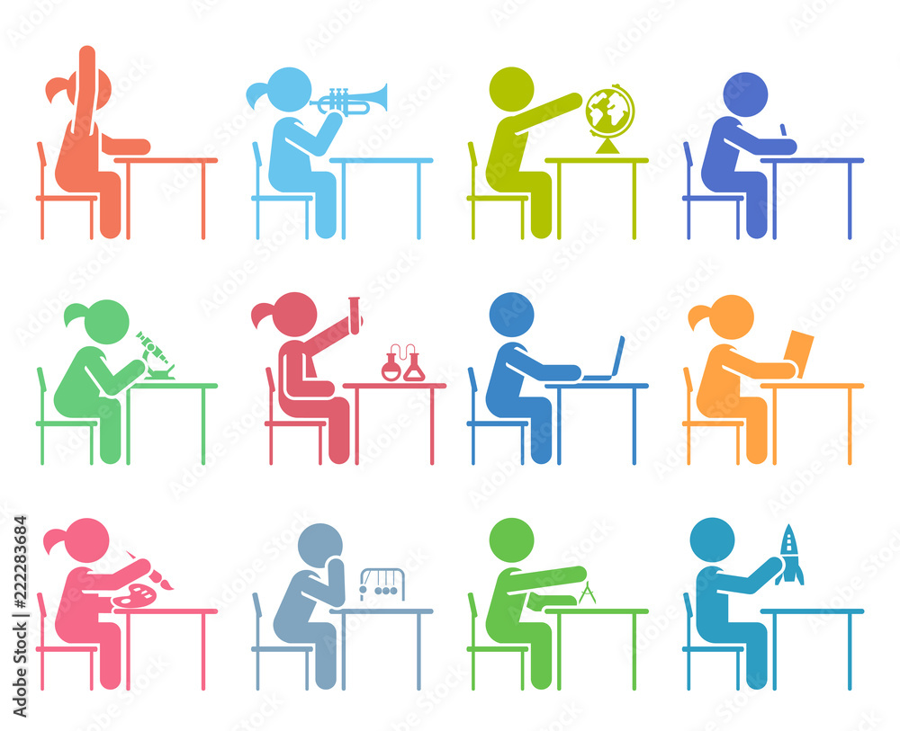 Collection of icons presenting education and different school subjects ...