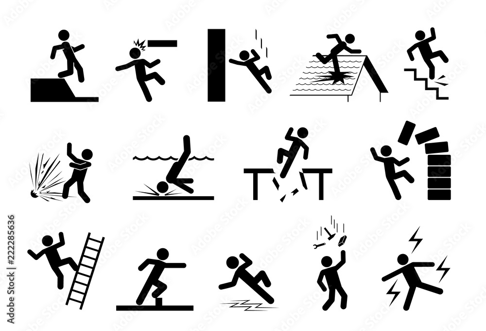 Slippery icons. Set of safety signs. Caution signs. Collection of ...