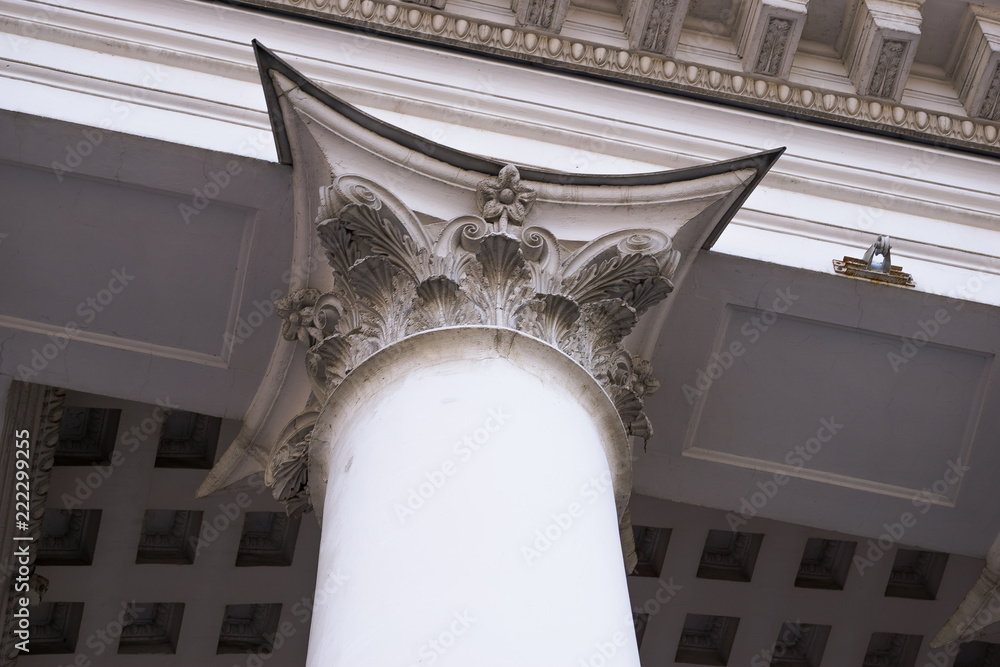 Vintage style facade of a building with columns. Old solid pillars of ...