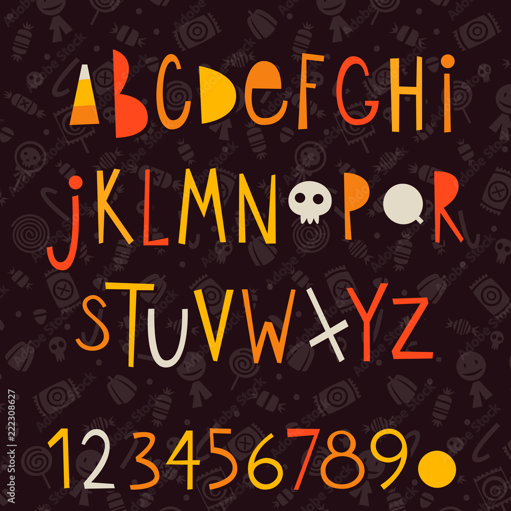 Alphabet for creating cards and posters for Halloween. Vector symbols ...