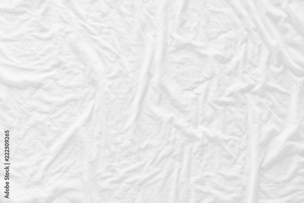 White Wrinkled Fabic Texture Close Up Unmade Bed Sheet In The Bedroom