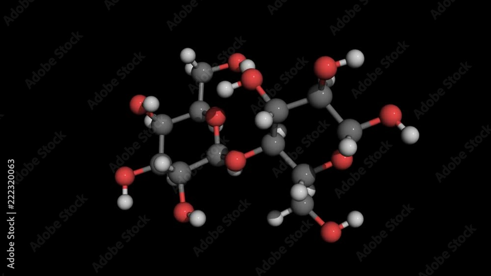 D-Lactose molecule model rotating. D-Lactose is a disaccharide, a sugar ...