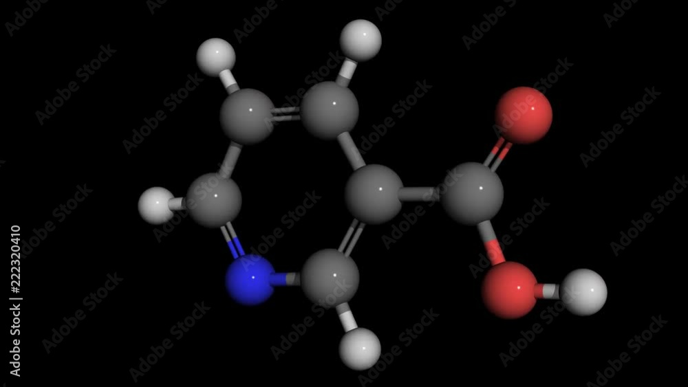 niacin molecule model rotating. niacin,known as nicotinic acid,is a ...