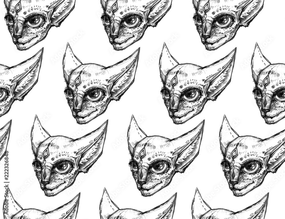 Seamless texture background with sphinx cat head. Repeating pattern ...