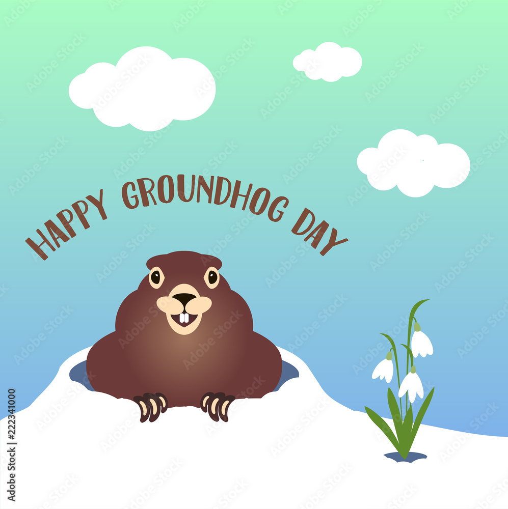Happy groundhog day card. Holiday winter and spring banner rodent ...