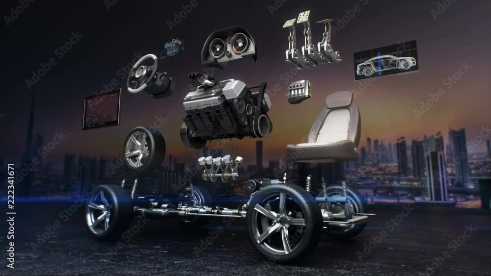Disassembled car, engine, safety seat, Instrument panel, navigation ...