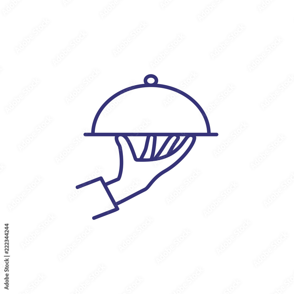 Waiter hand holding dish line icon. Waiter, menu, dinner. Restaurant ...