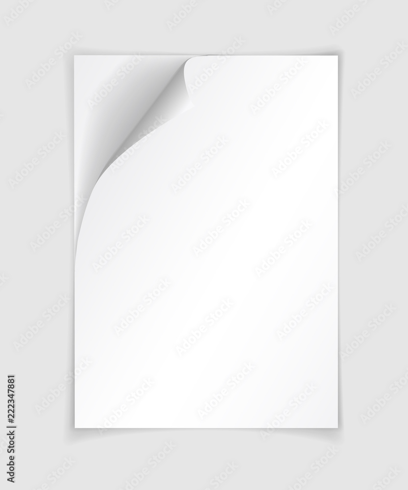 Vector white realistic paper page with curled corner. Paper sheet ...