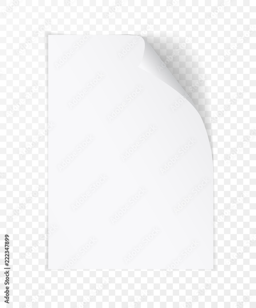 Vector white realistic paper page with curled corner. Paper sheet ...