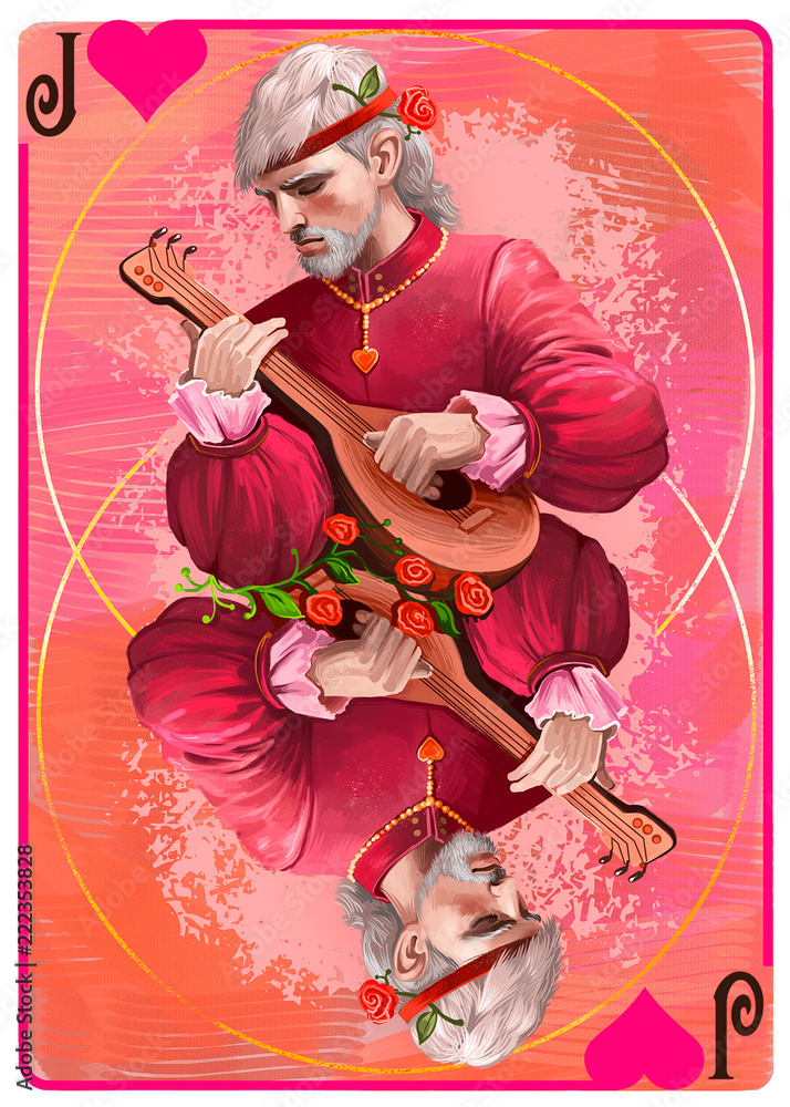 Jack of Hearts playing card. Unique hand drawn pocker card. One of 52 ...