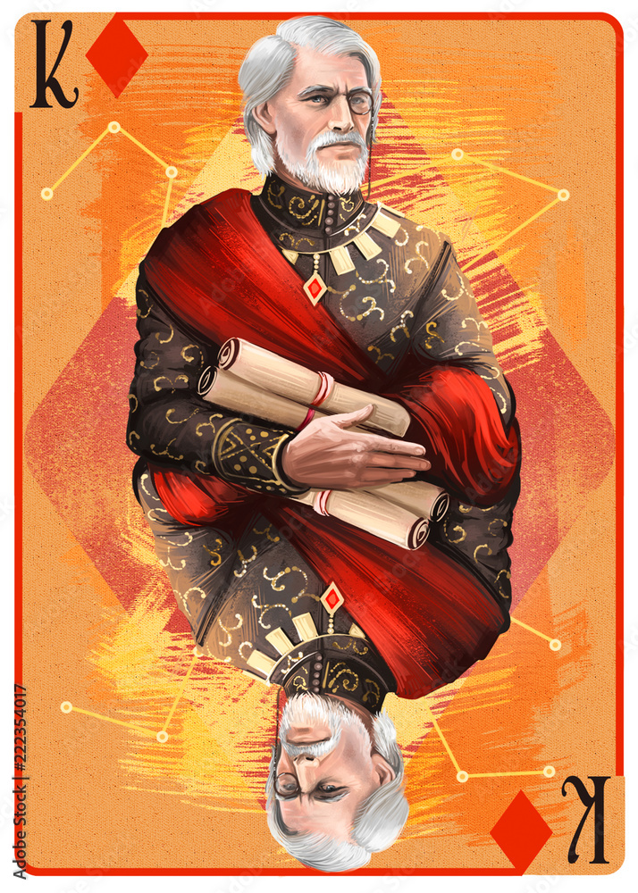 King of Diamonds playing card. Unique hand drawn pocker card. One of 52 ...
