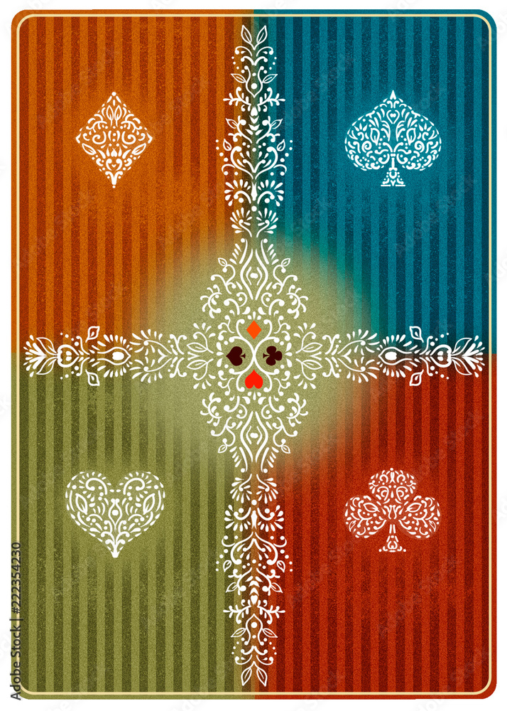 Playing card back design. Unique hand drawn pocker card back. Cartoon ...