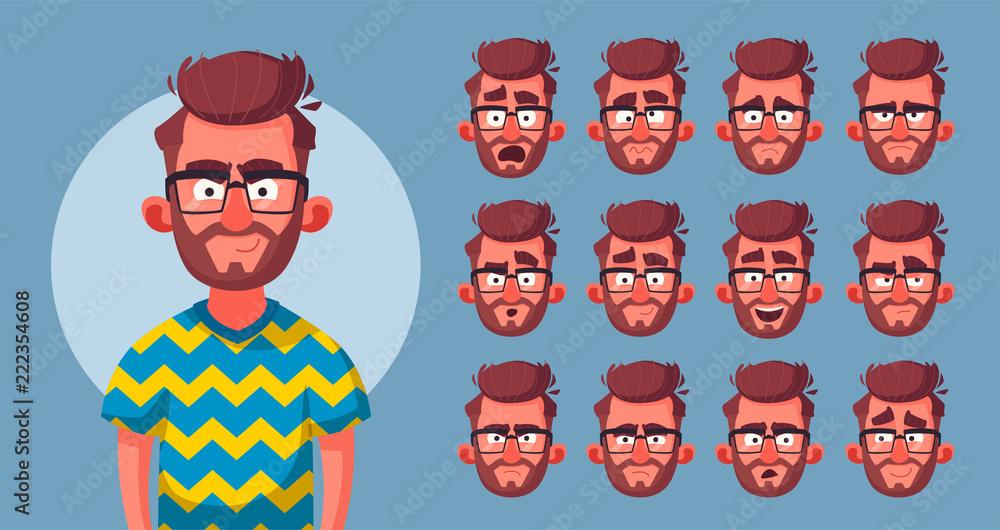 Set of character's emotions. Cartoon vector illustration Stock Vector ...