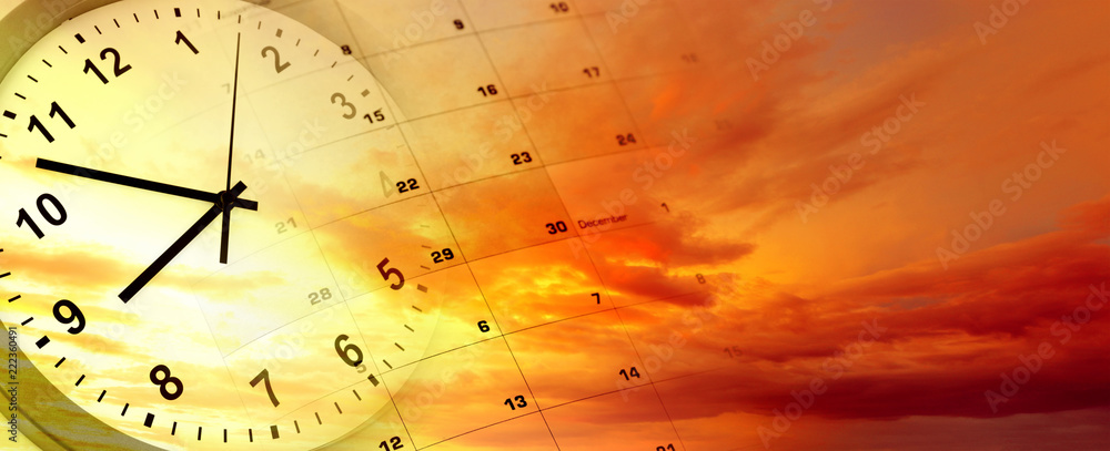 Clock and calendar in sky Stock Photo | Adobe Stock