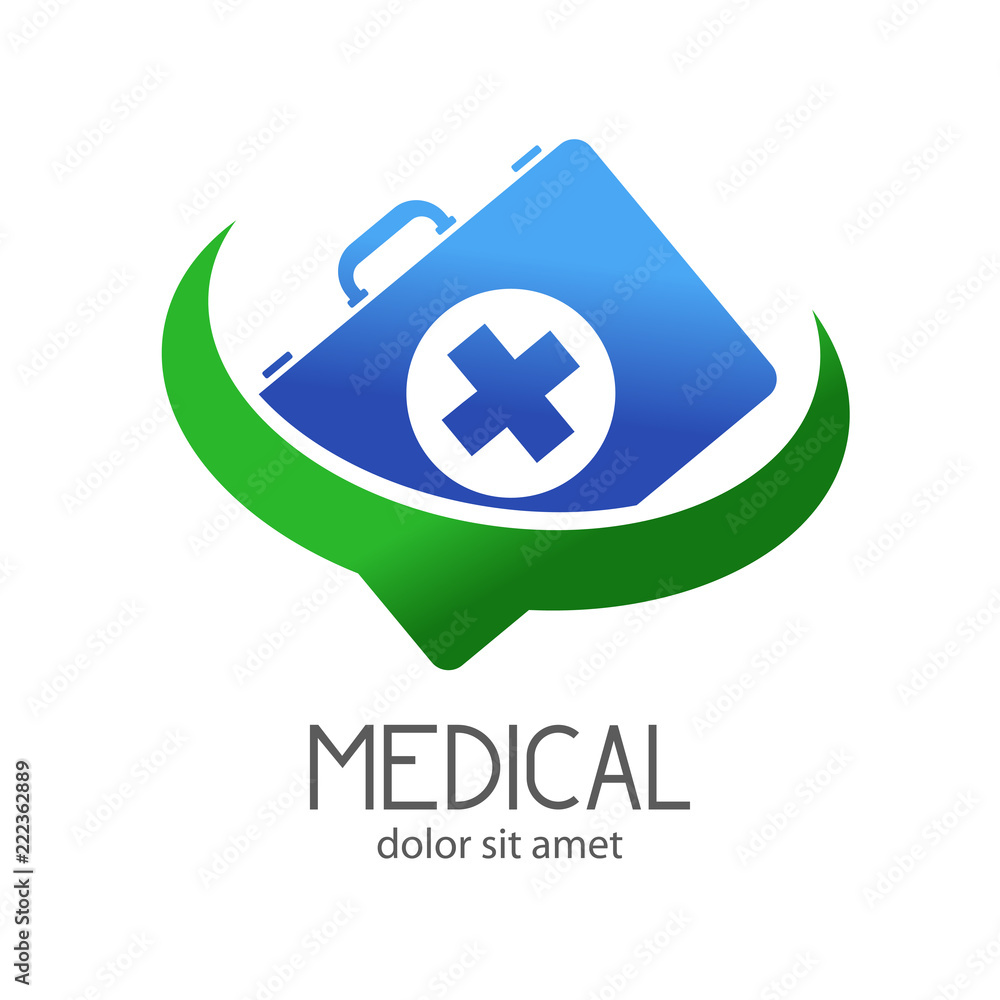Logotipo MEDICAL con botiquin azul con onda verde Stock Vector | Adobe ...