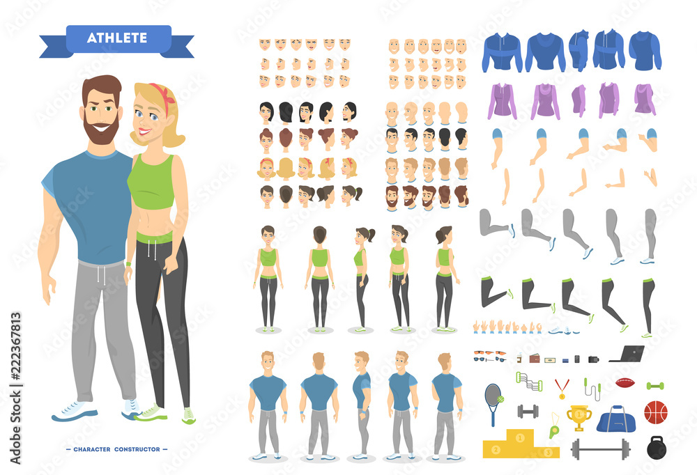 Cute fitness couple character animation vector set Stock Vector | Adobe ...