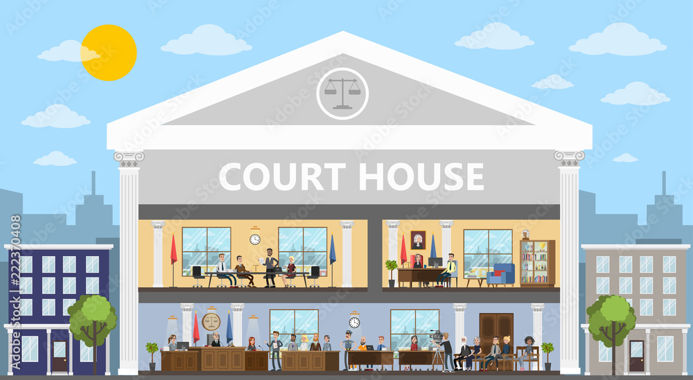 Court building interior with courtroom and offices. Stock Vector ...