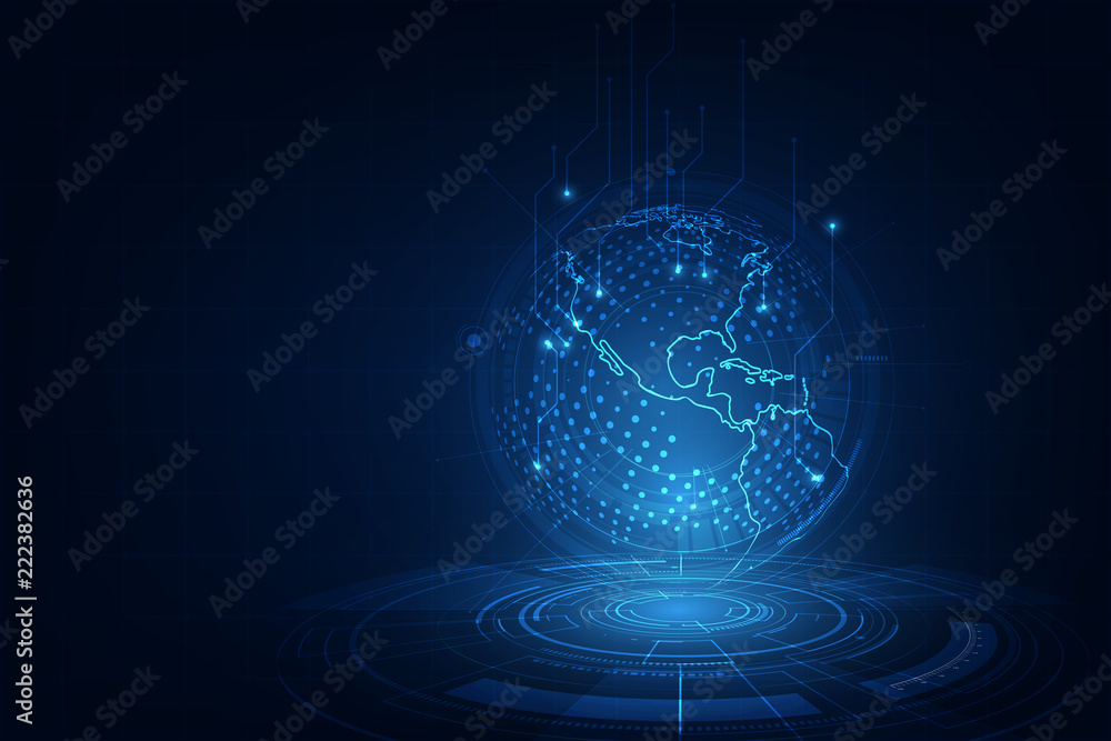 science and technology earth interface, science fiction scene, blue ...
