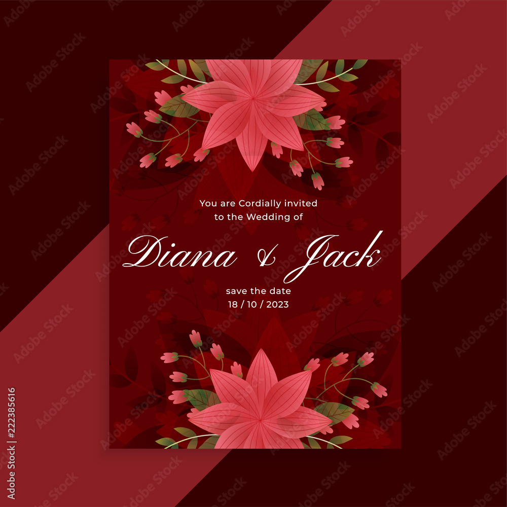 lovely red wedding invitation floral card design Stock Vector | Adobe Stock