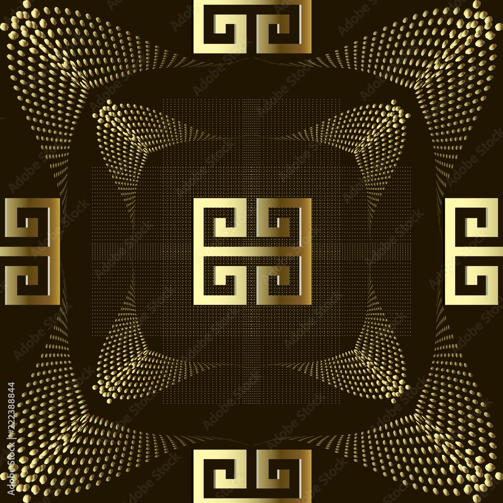 Dotted gold 3d greek style vector seamless pattern. Modern ornamental ...