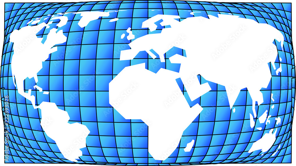 Simple world map with fish-eye lens style Stock Vector | Adobe Stock