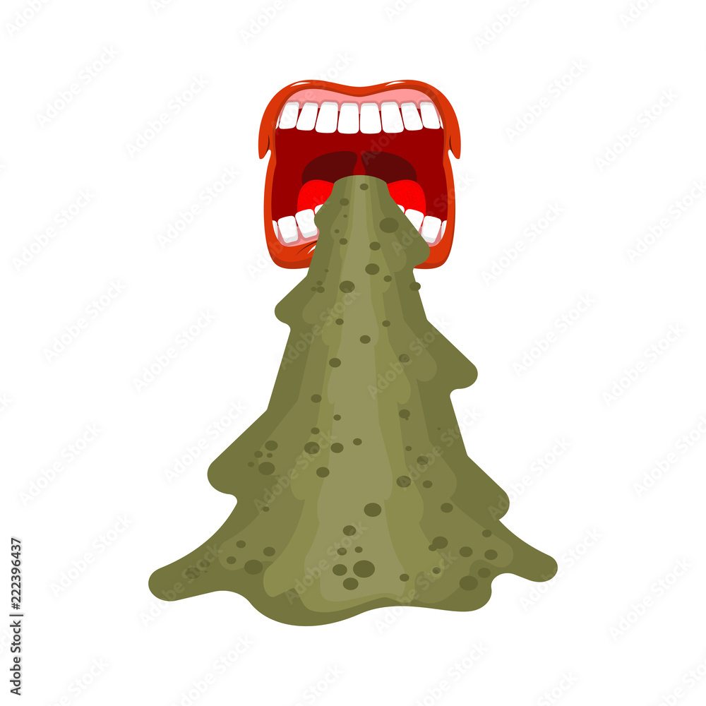 Vomit open mouth. Puke Vector illustration. Retching cartoon. Vomitus ...