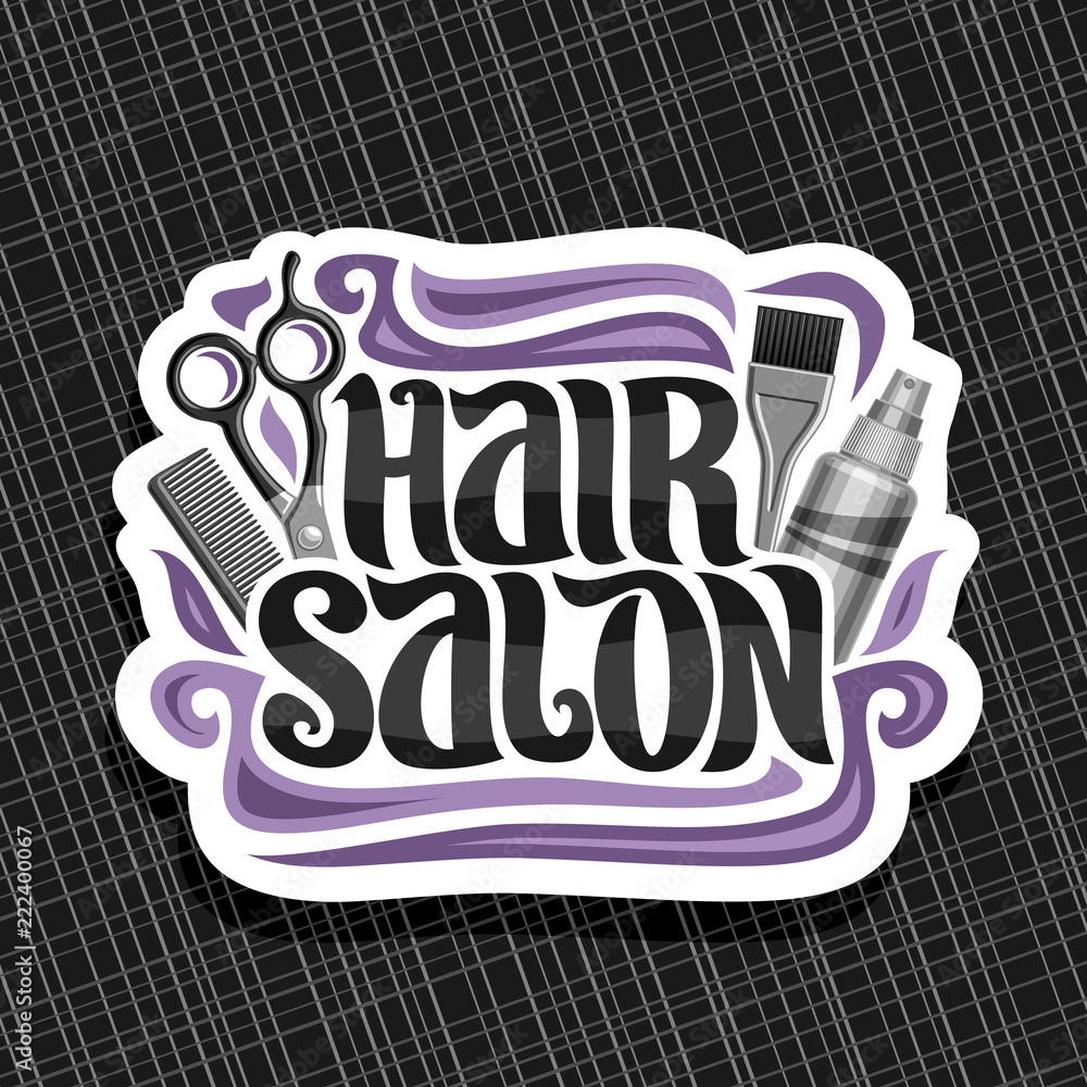 Vector logo for Hair Salon, white signage with hairdresser professional ...