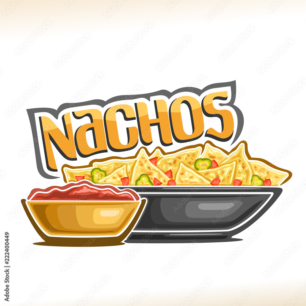 Vector poster for Mexican Nachos, corn chips with slice of hot jalapeno ...