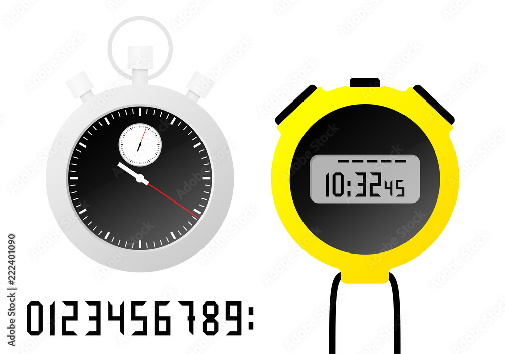 Sports mechanical and electronic stopwatche and timer. Digital numbers ...