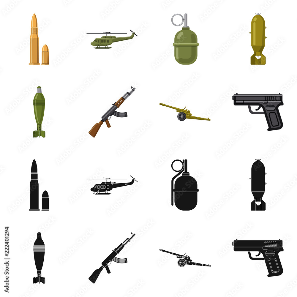 Isolated object of weapon and gun symbol. Collection of weapon and army ...