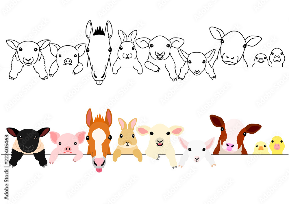 cute farm animal babies border set Stock Vector | Adobe Stock