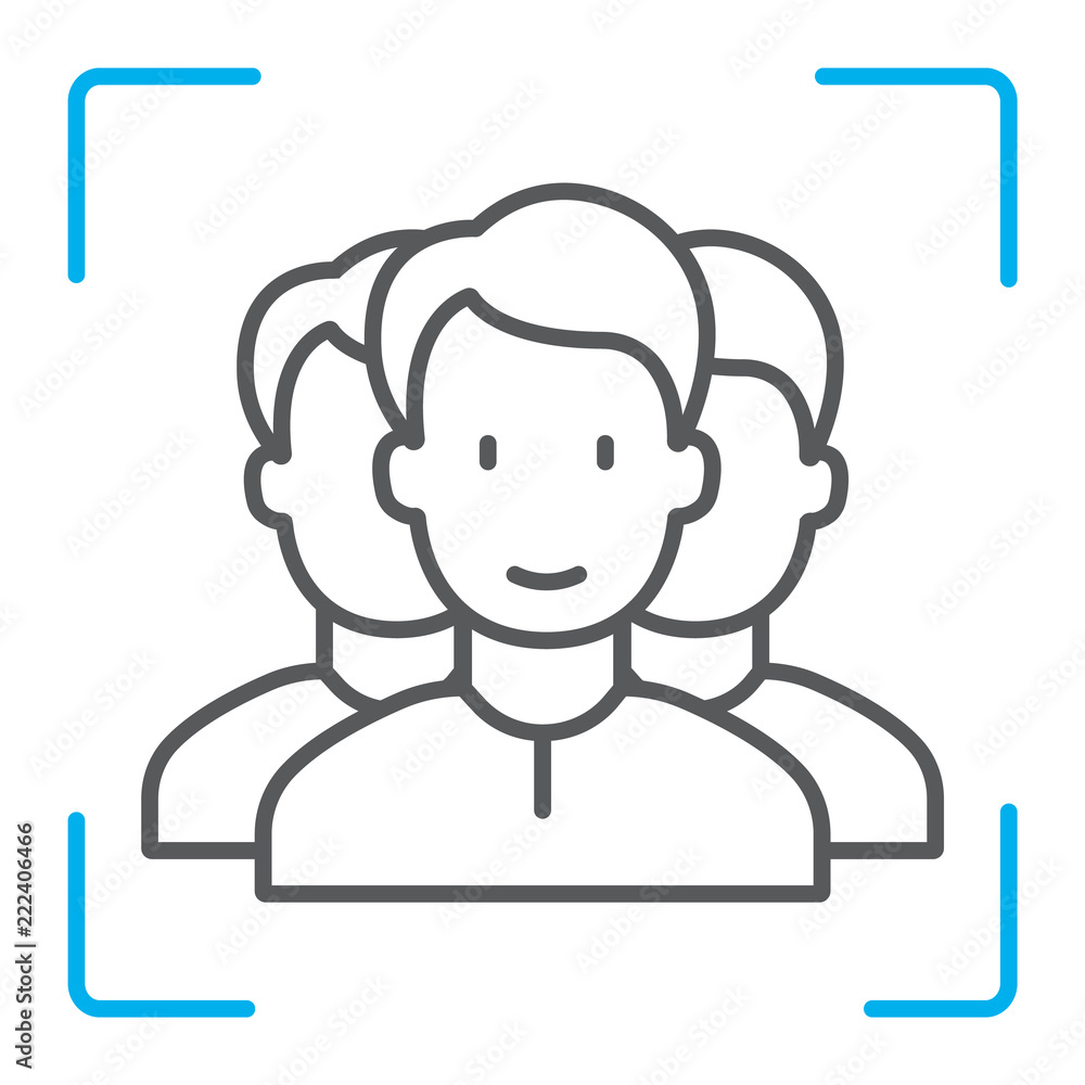 Multi face id thin line icon, face recognition and face identification ...