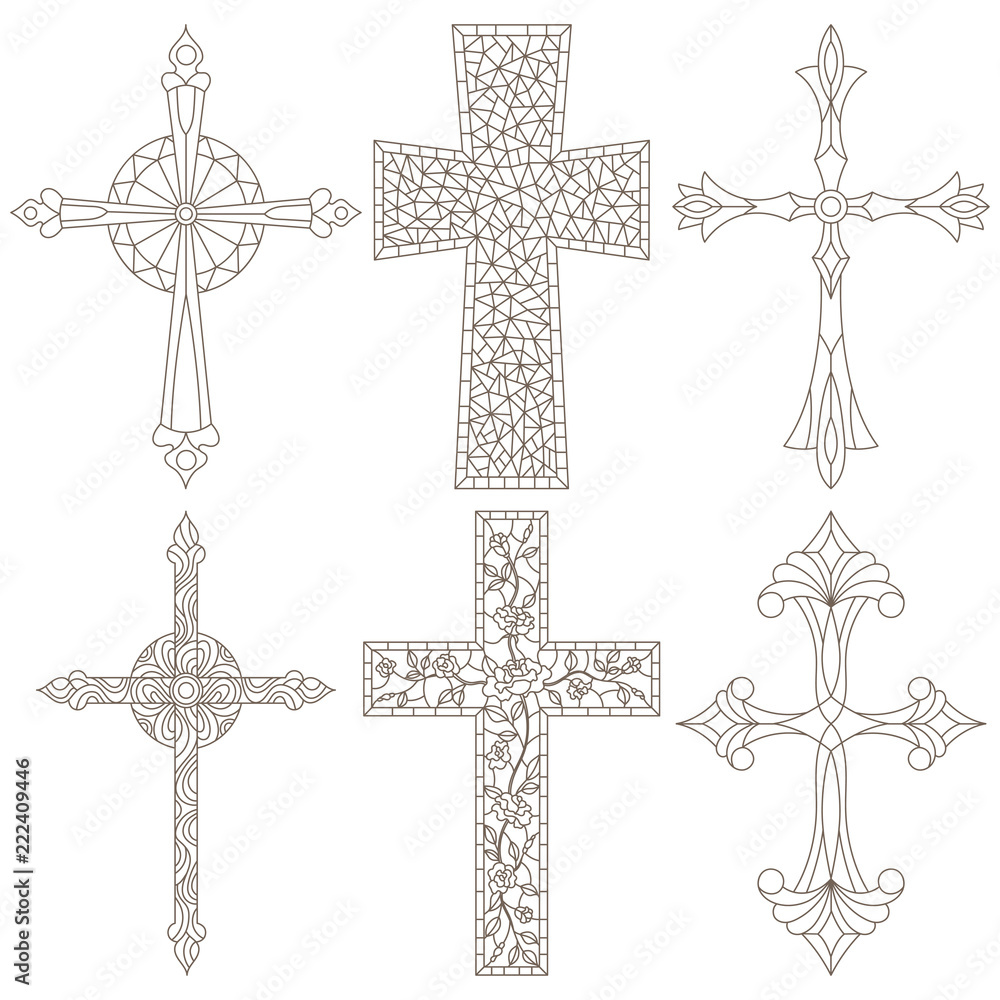 The illustrations in the stained glass style with a contoured Christian ...