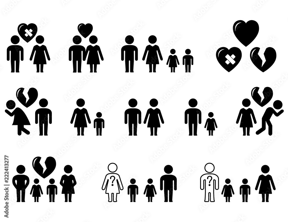 set of black icons with family situation Stock Vector | Adobe Stock