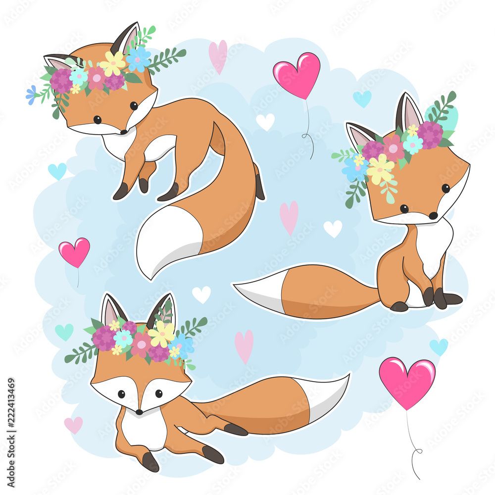 Vector red fox hand drawn cartoon illustration Stock Vector | Adobe Stock