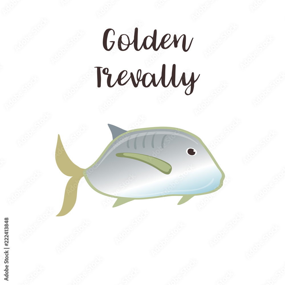 Golden trevally vector realistic illustration. Cartoon sea fish Stock ...