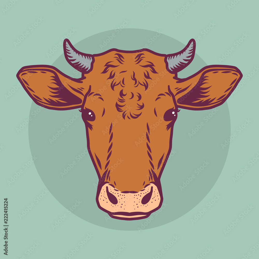 Cow brown head icon. Cartoon nand drawn illustration of brown cow head ...
