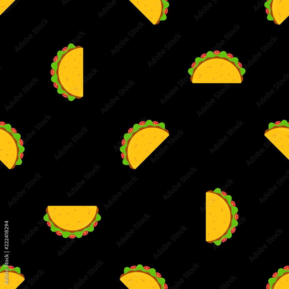 Traditional taco meal vector seamless pattern. Mexican fast food tacos ...