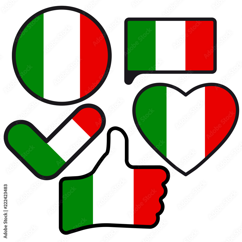 Flag of Italy in the shape of Button, Heart, Like, Check mark, flat ...