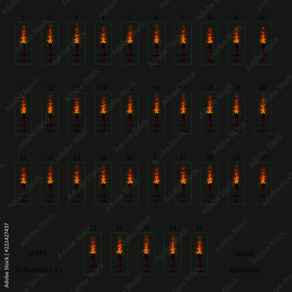 Cyclic animation of the torch flame. At 25 fps, the flame burns at a ...
