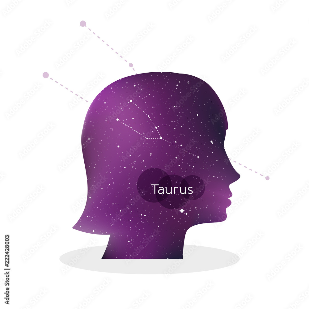 Taurus zodiac sign. Woman portrait in profile. Horoscope symbol, linear ...