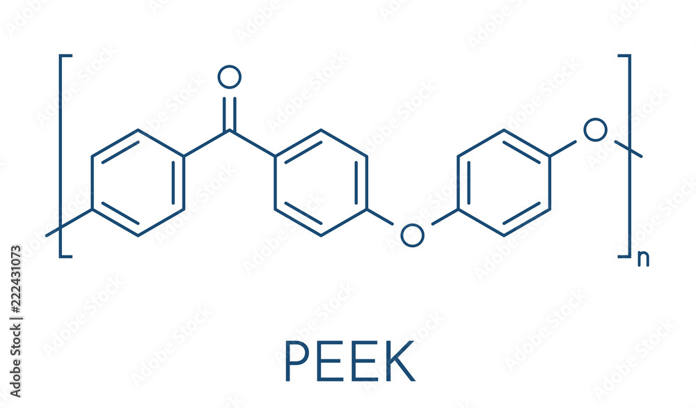 Polyether ether ketone (PEEK) polymer, chemical structure. Skeletal ... Polyether ether ketone (PEEK) polymer, chemical structure. Skeletal ...