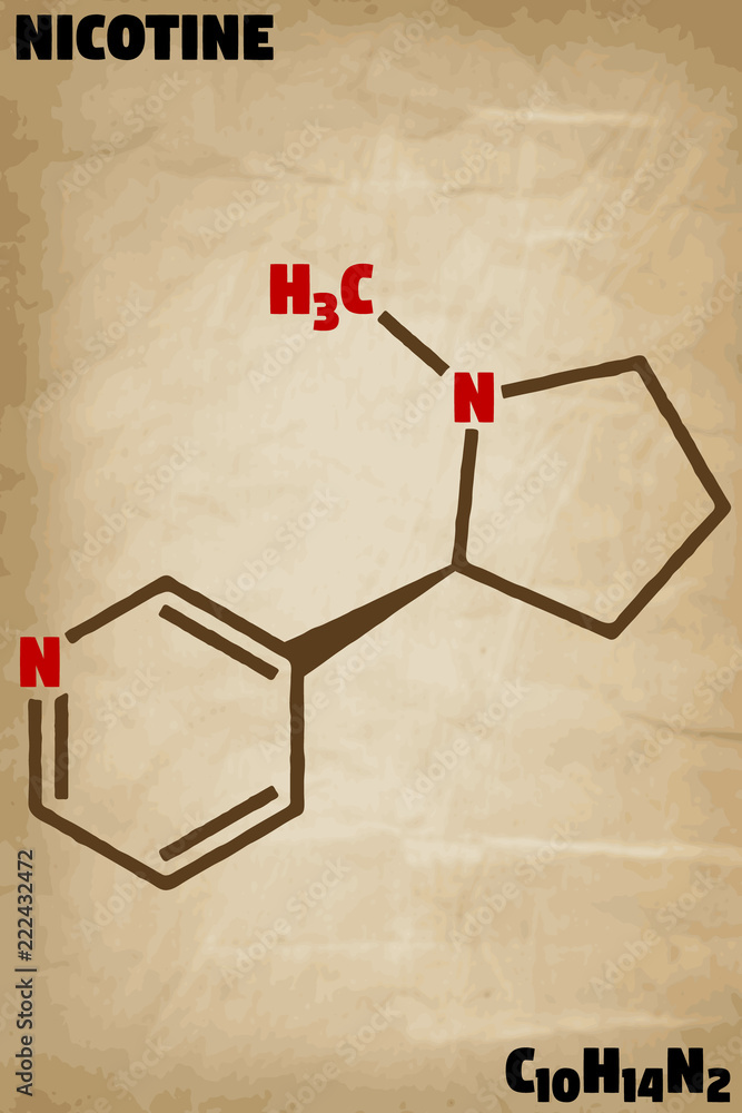 Detailed infographic illustration of the molecule of Nicotine. Stock ...