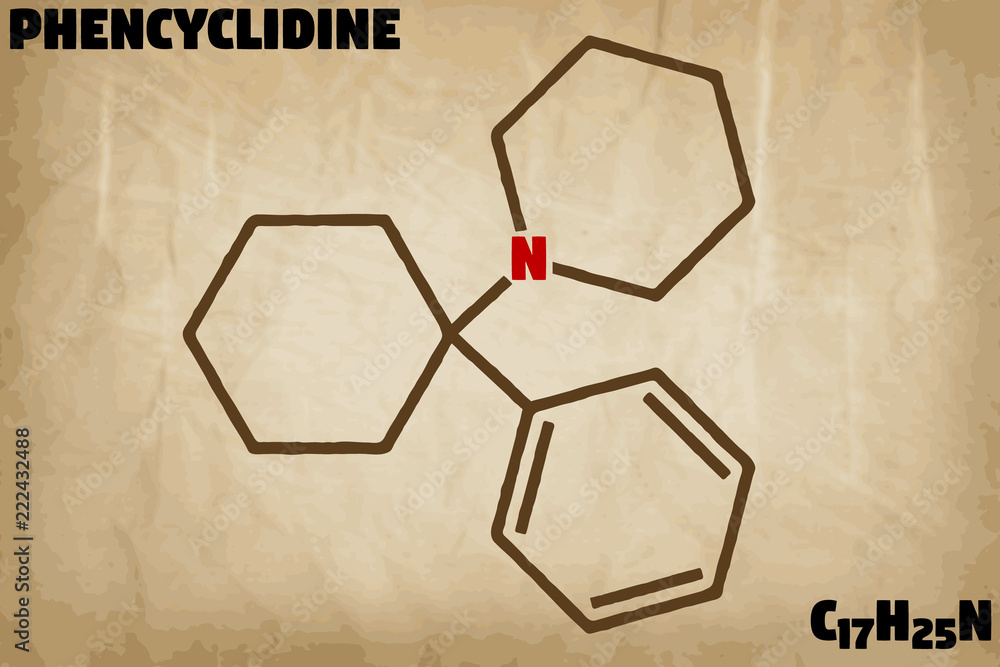 Detailed infographic illustration of the molecule of Phencyclidine ...