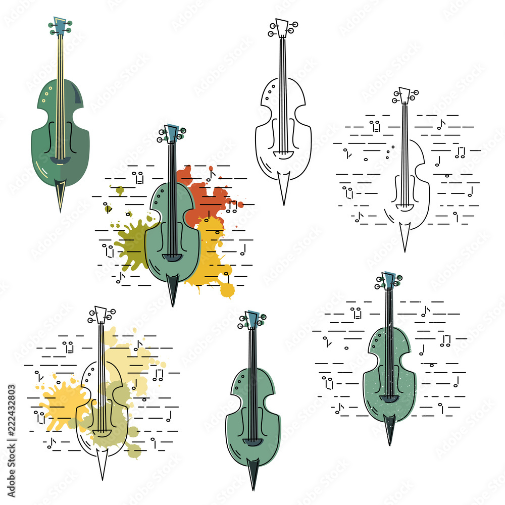 Vector set with icons of violin or contrabass isolated on white ...