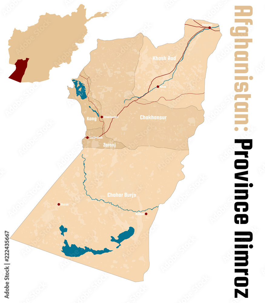 Large and detailed map of the afghan province of Nimroz. Stock Vector ...